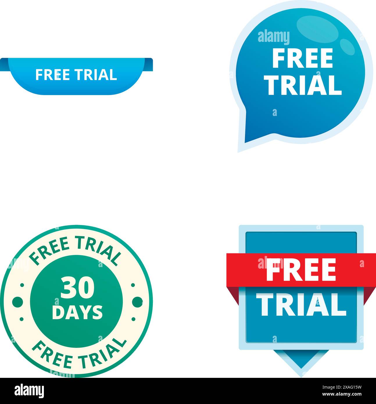 Collection of colorful, variously designed 'free trial' promotional ...
