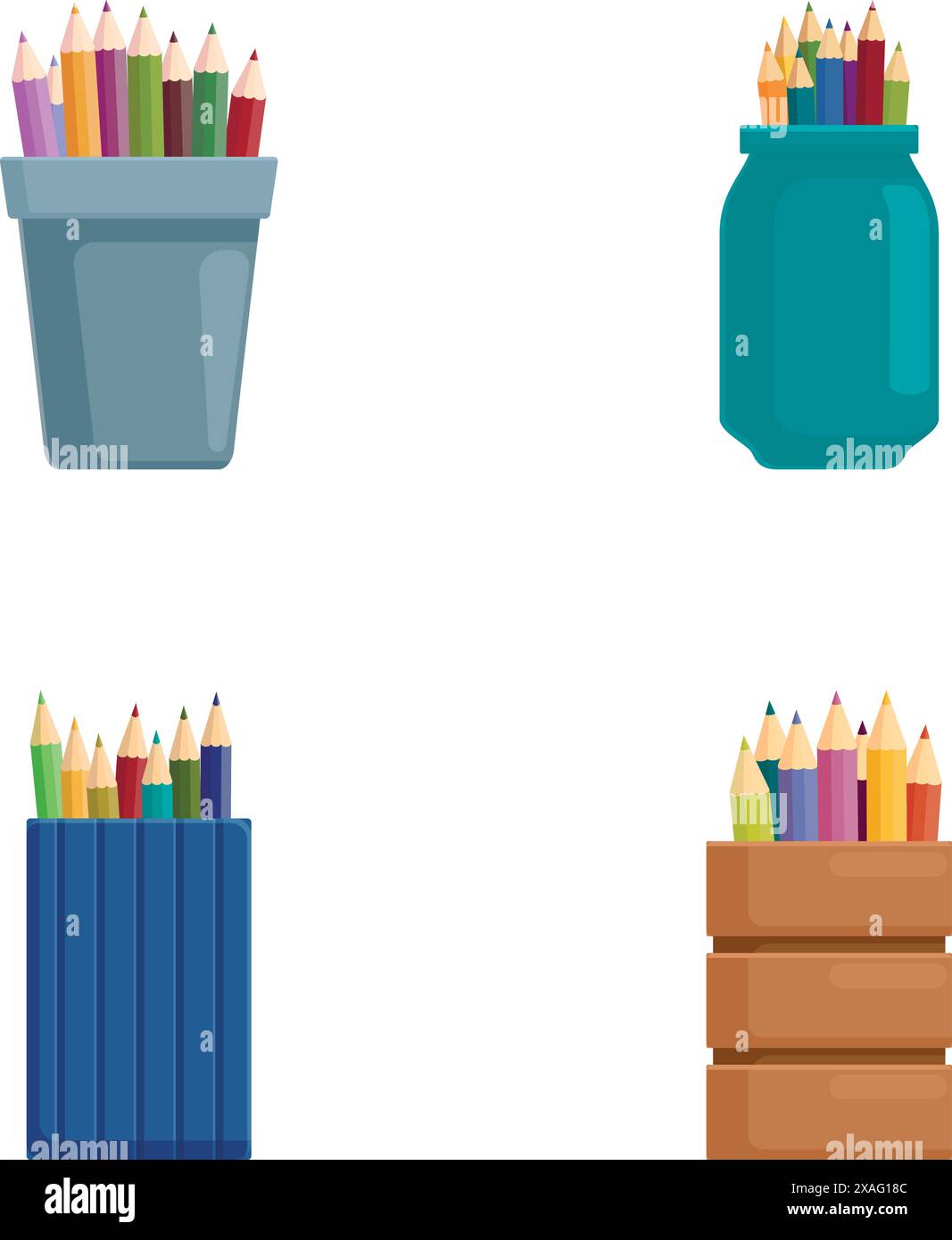 Collection of colored pencils in various containers hi-res stock ...