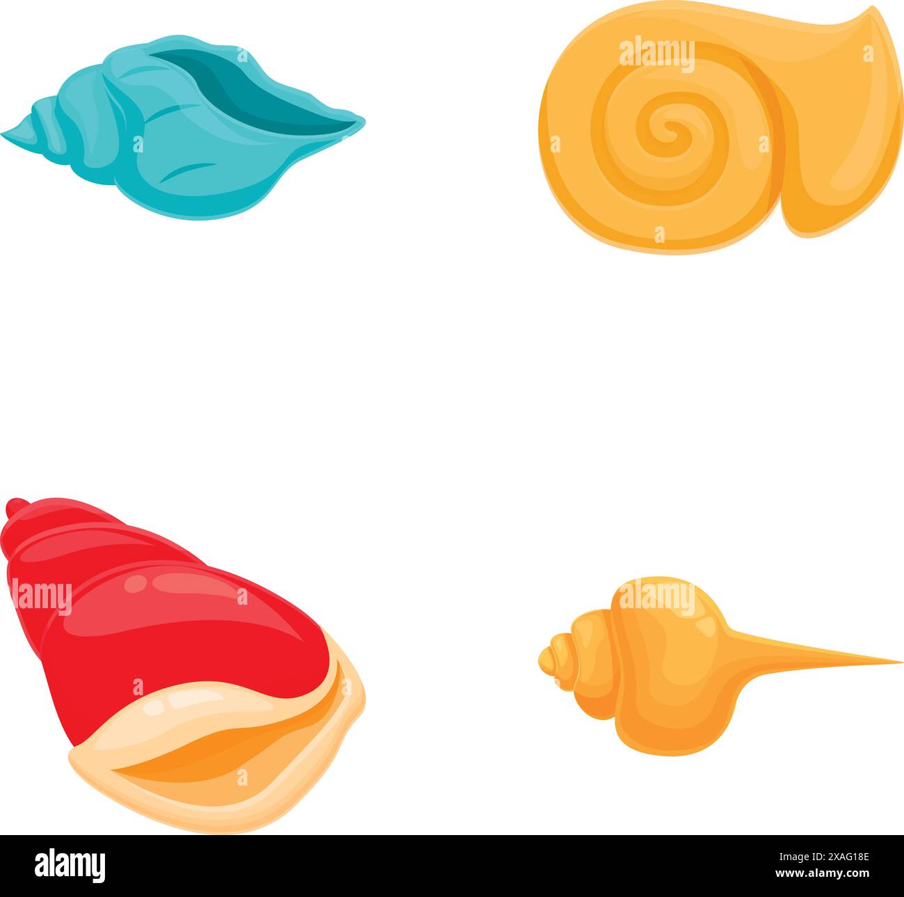 Vibrant and colorful cartoon sea shell collection with marine and ...