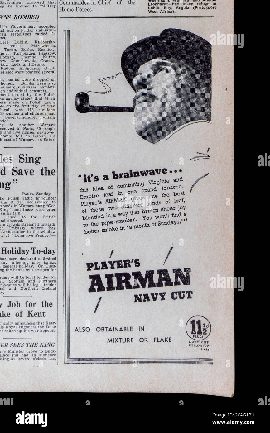 Advert for Player's Airman Navy Cut cigarettes in the Daily Mail ...