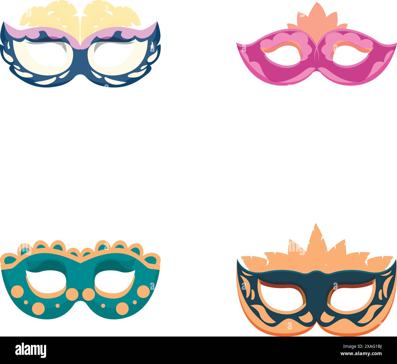 Four decorative masquerade masks illustrating various festive designs ...