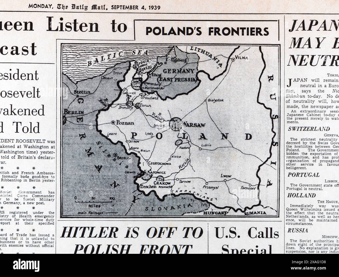 "Poland Frontiers" map showing pre war map of Poland in the Daily Mail ...