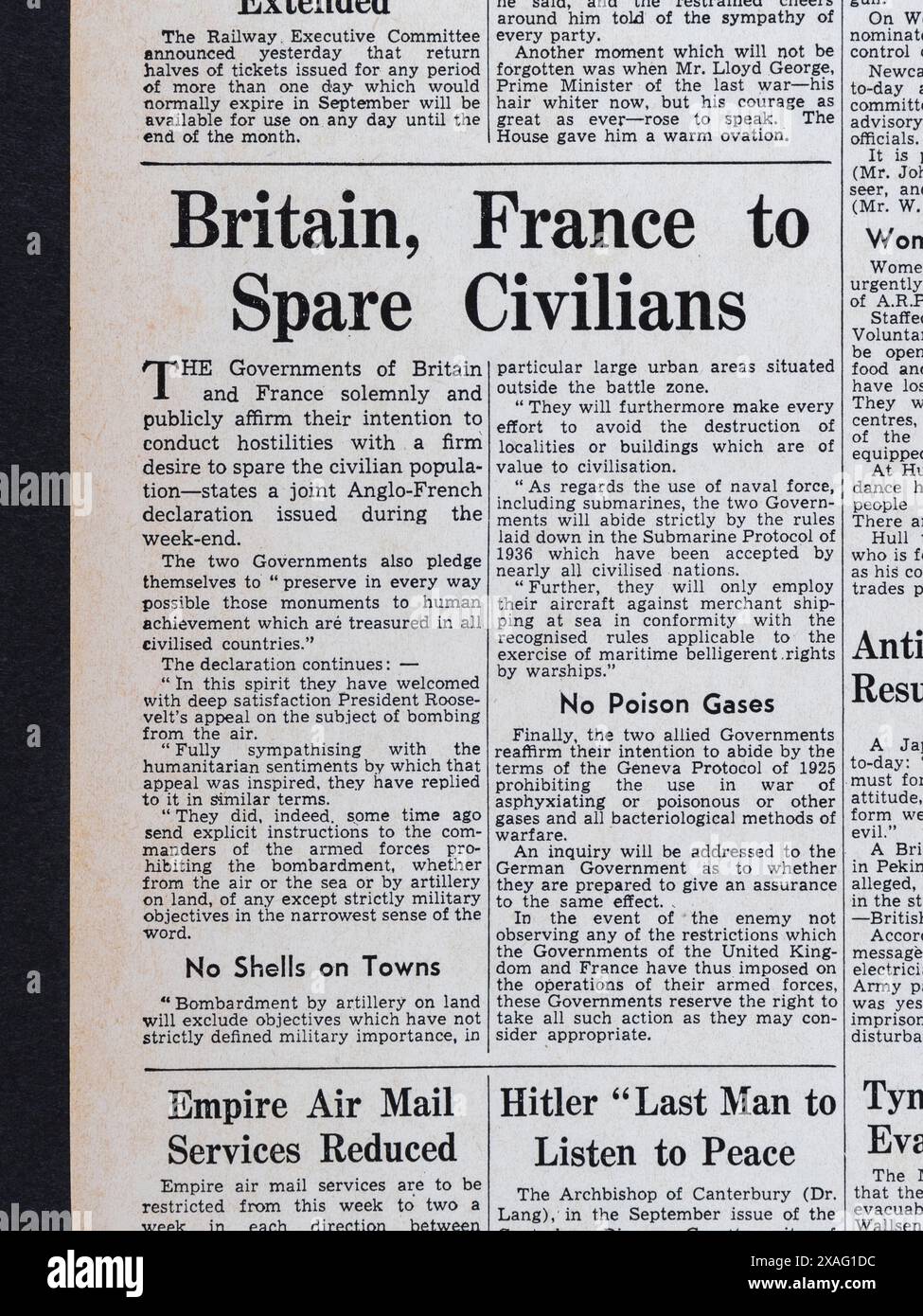 "Britain, France to spare Civilians" headline in the Daily Mail ...