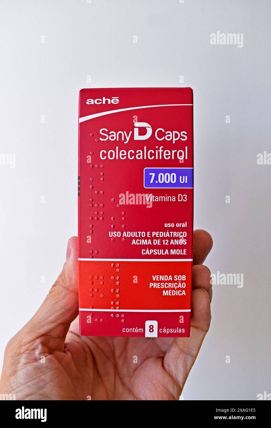 RIO DE JANEIRO, BRAZIL - DECEMBER 9, 2022: Hand holding a box of Sany D ...