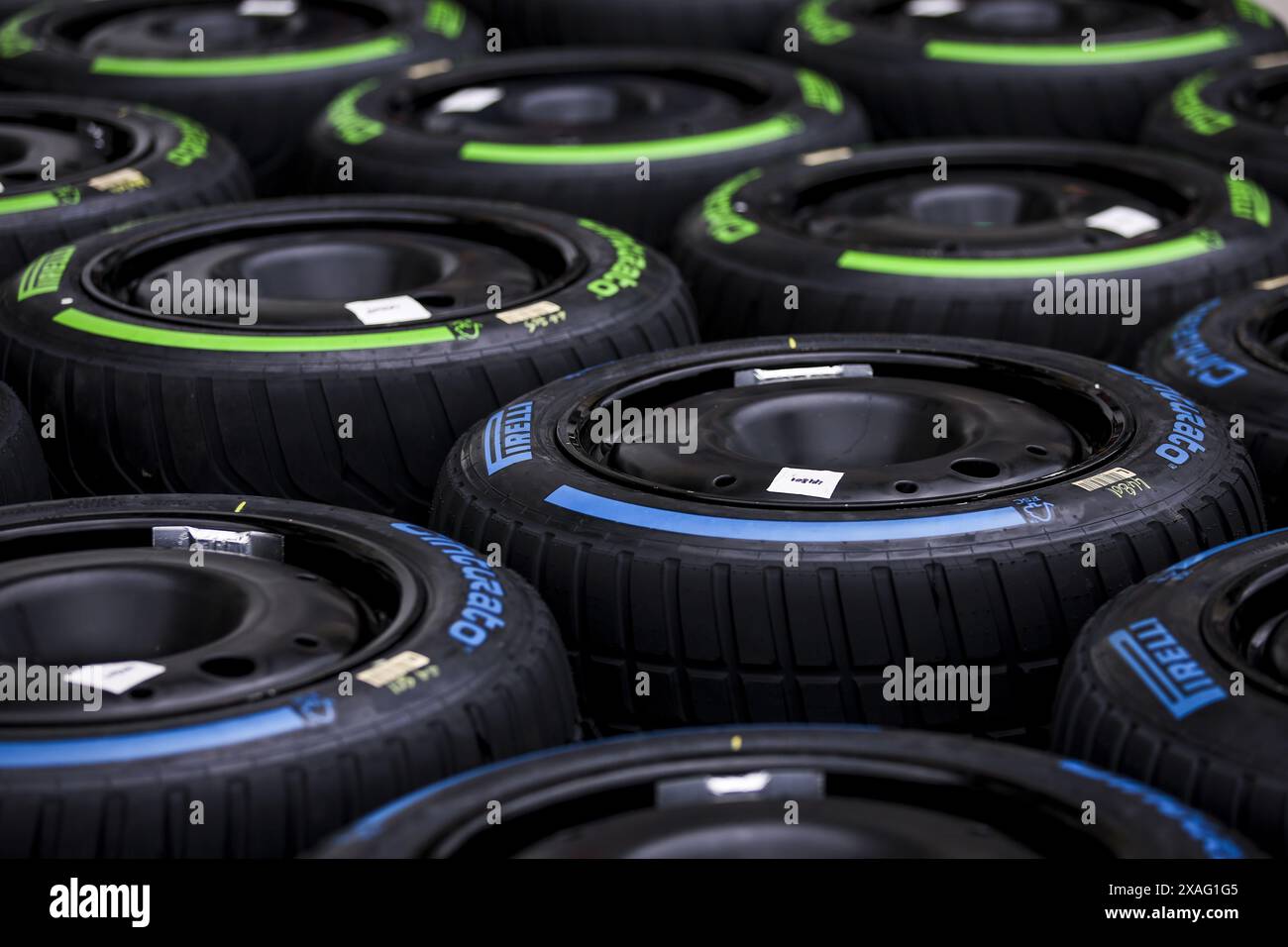 Montreal, Canada, 06/06/2024, Pirelli rain and intermediate tyres ...