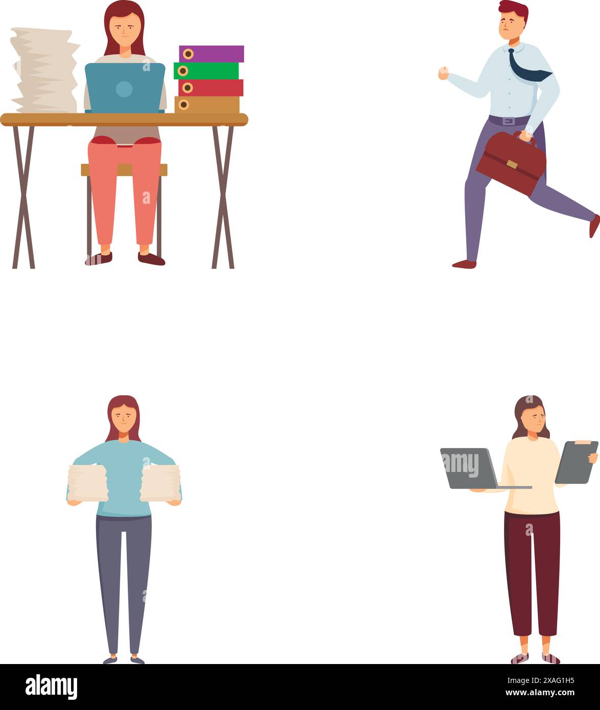 Four illustrations showcasing professionals with workrelated items ...