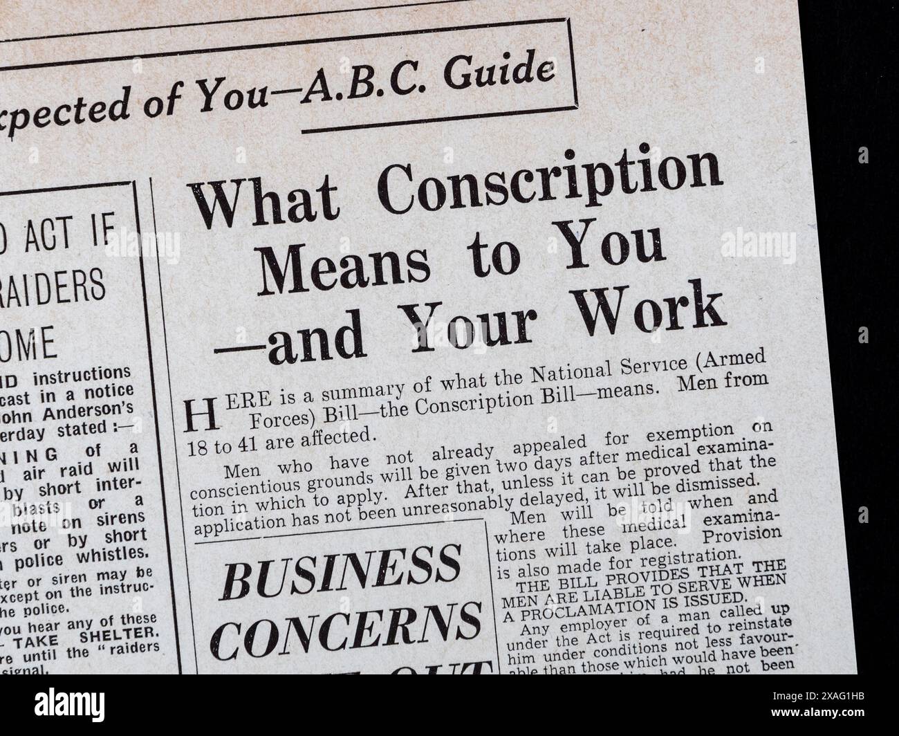 "What Conscription Means for You - and Your Work" headline in the Daily ...
