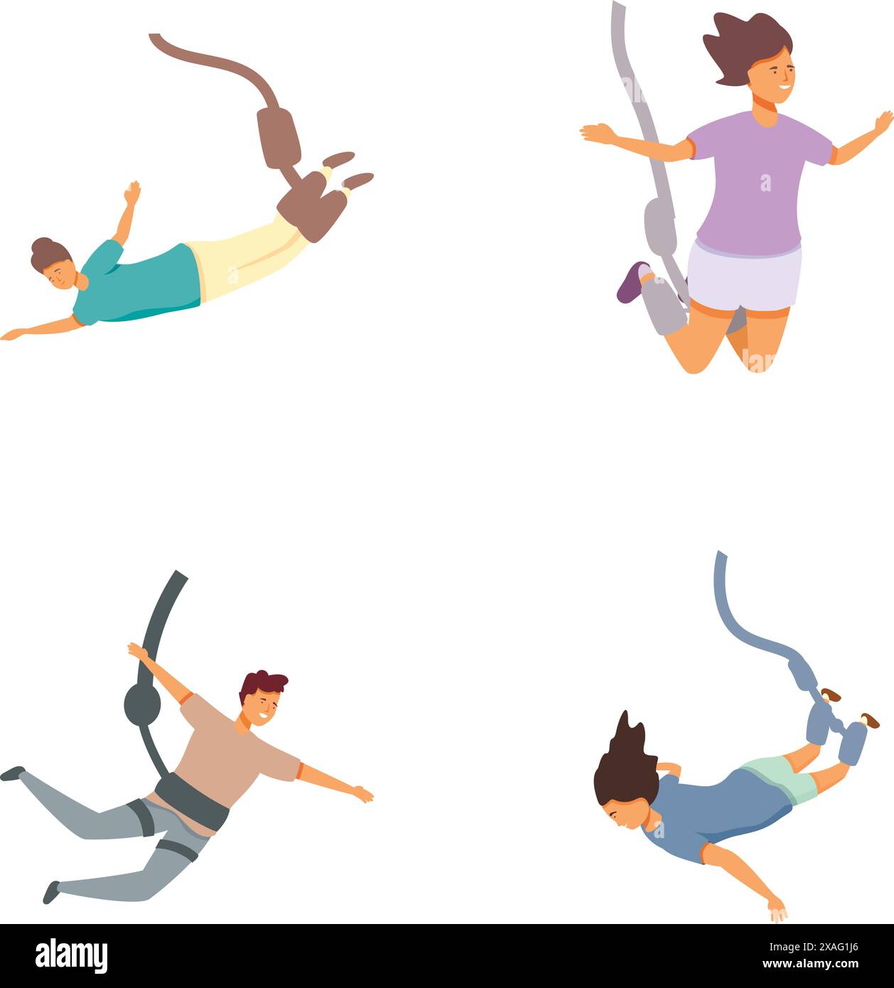 Illustration of four excited individuals in various poses enjoying ...