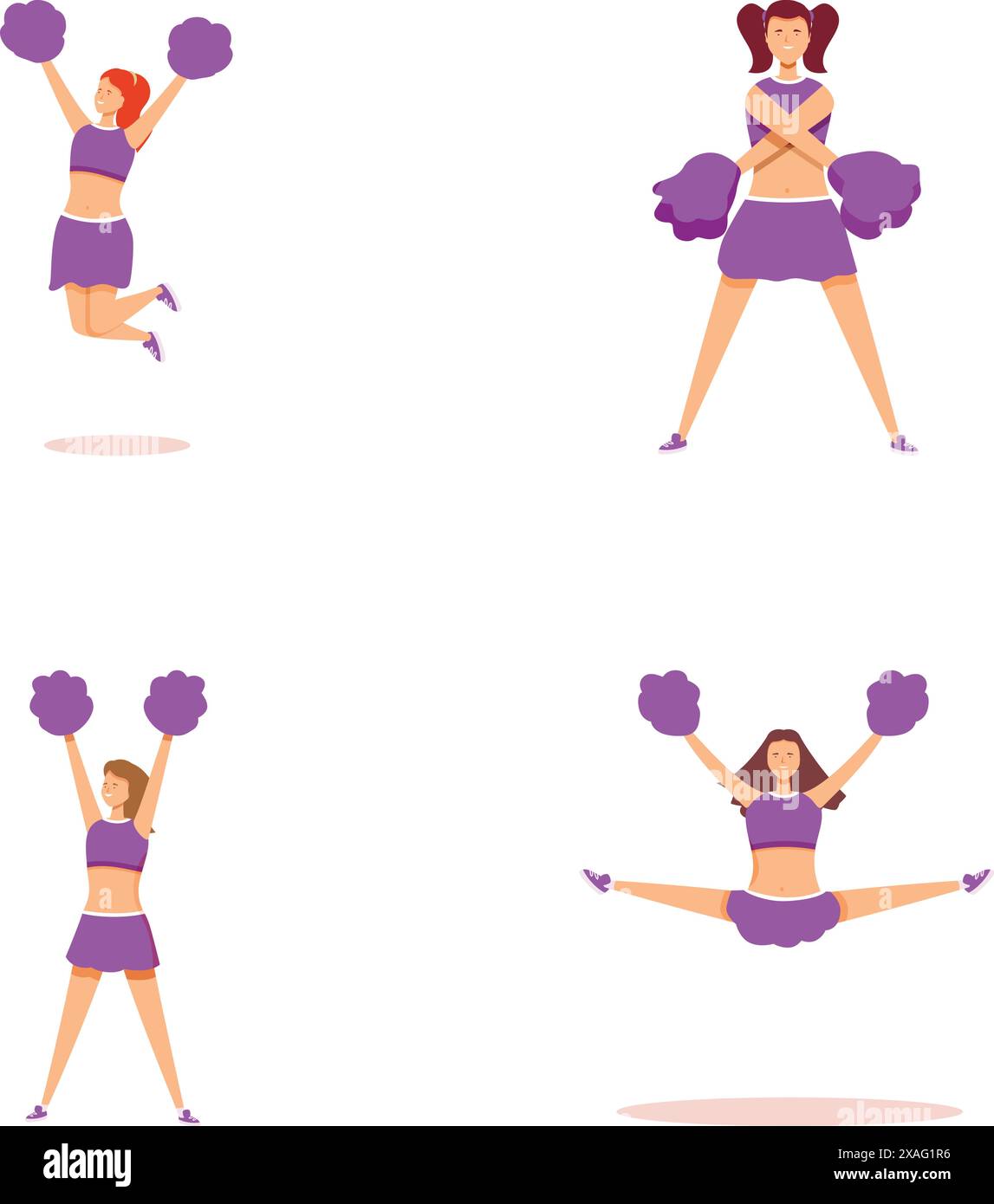Energetic female cheerleaders performing vibrant routine with pom poms ...