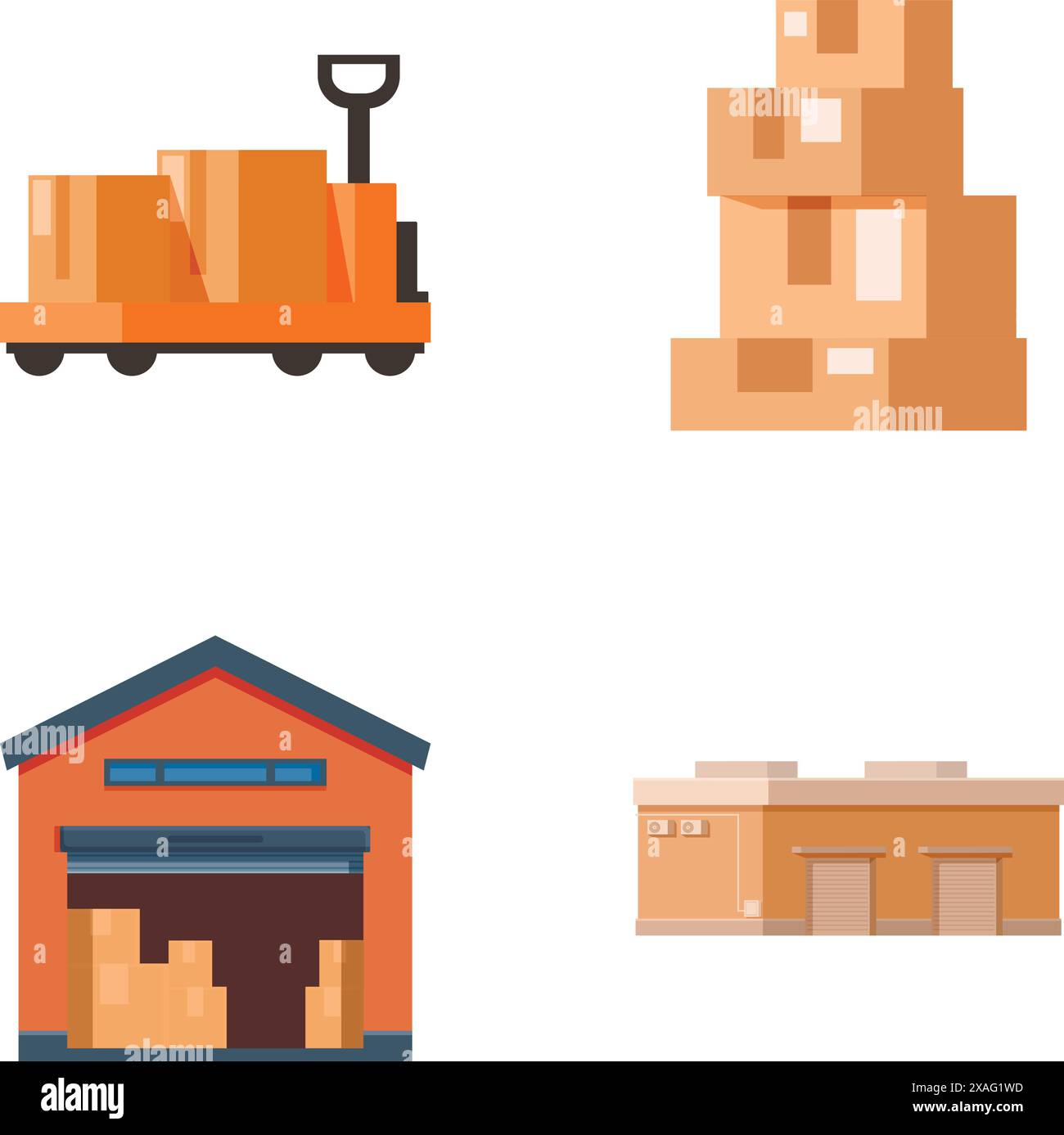 Set of flat design icons representing warehouse storage, logistics, and delivery elements Stock ...