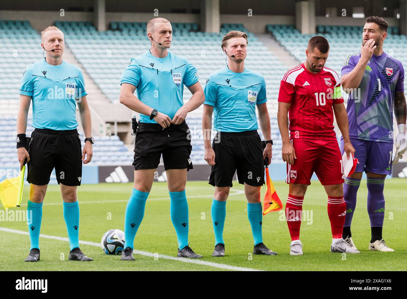 ALGARVE, PORTUGAL - 06 JUNE 2024: Match referee Jamie Robinson and ...