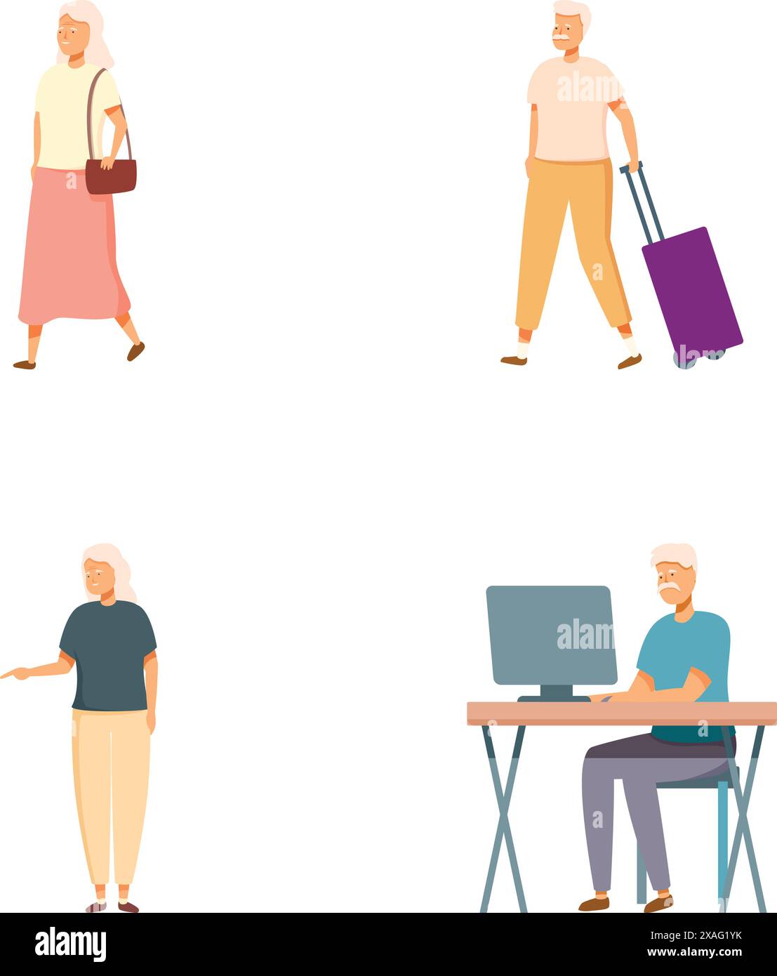 Set of illustrations featuring senior adults in different everyday ...