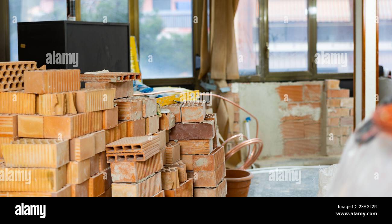 Construction materials inside the building under construction Stock ...