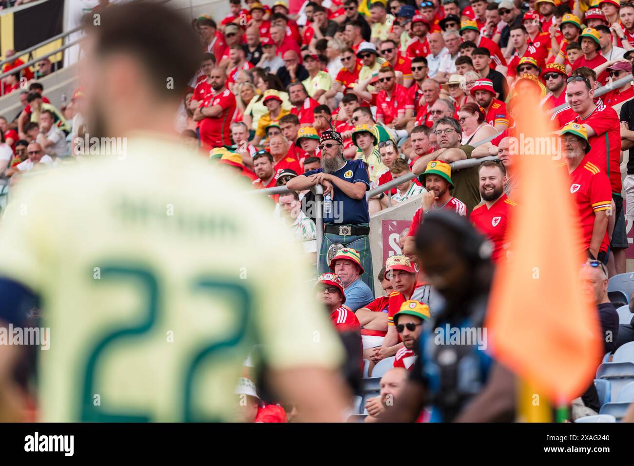 ALGARVE, PORTUGAL - 06 JUNE 2024: Welsh fans during the international ...