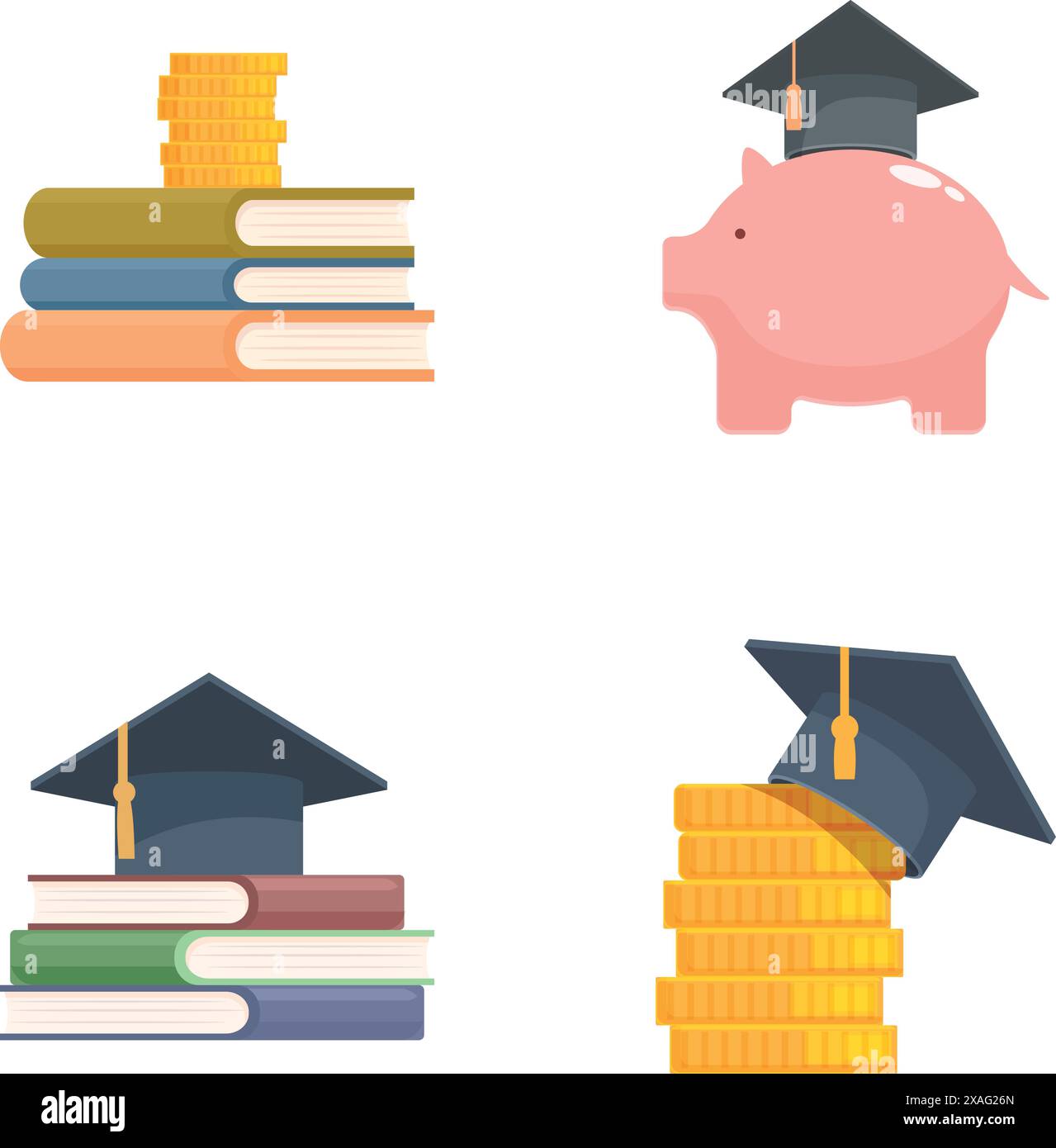 Illustrations of education investment concept with savings. Books ...