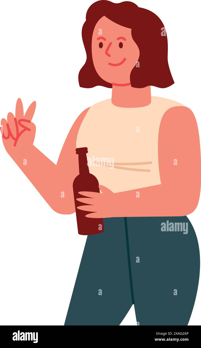 woman holding open beer bottle cartoon Stock Vector Image & Art - Alamy