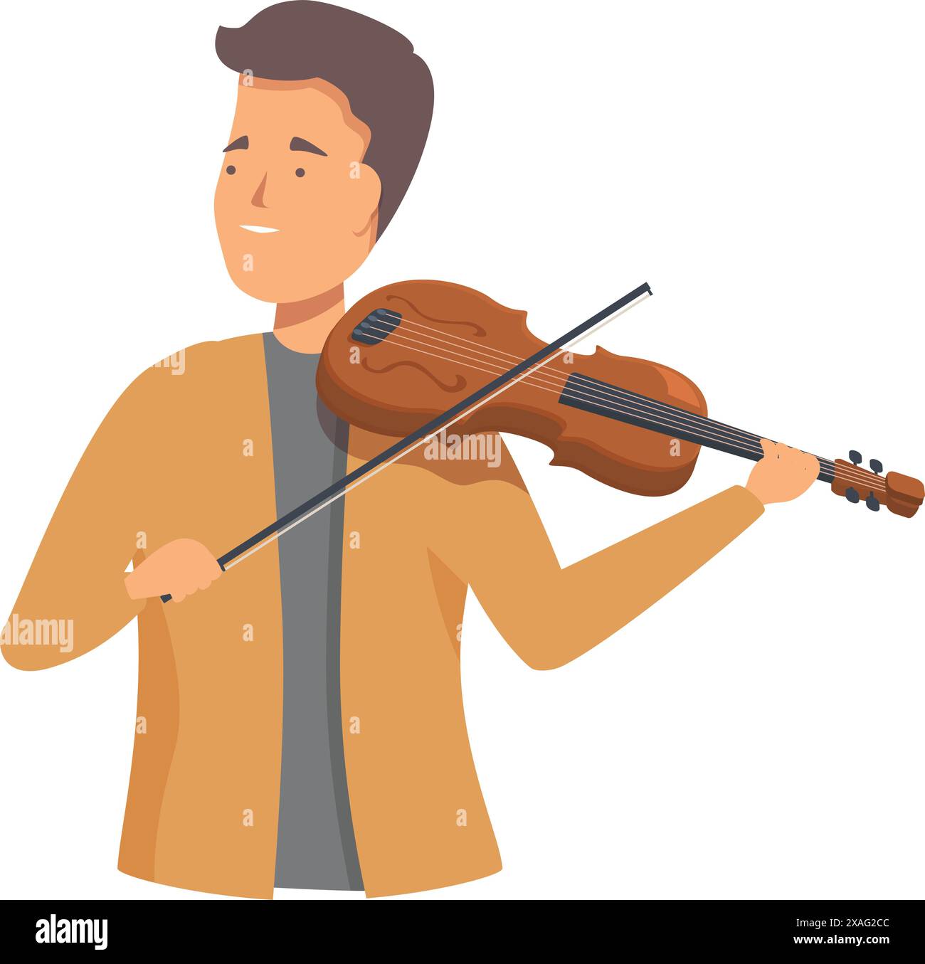 Musician playing violin with bow, male character enjoying classical ...