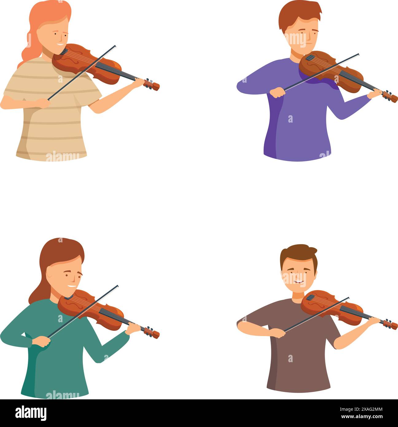 Collection of cheerful animated characters playing the violin ...