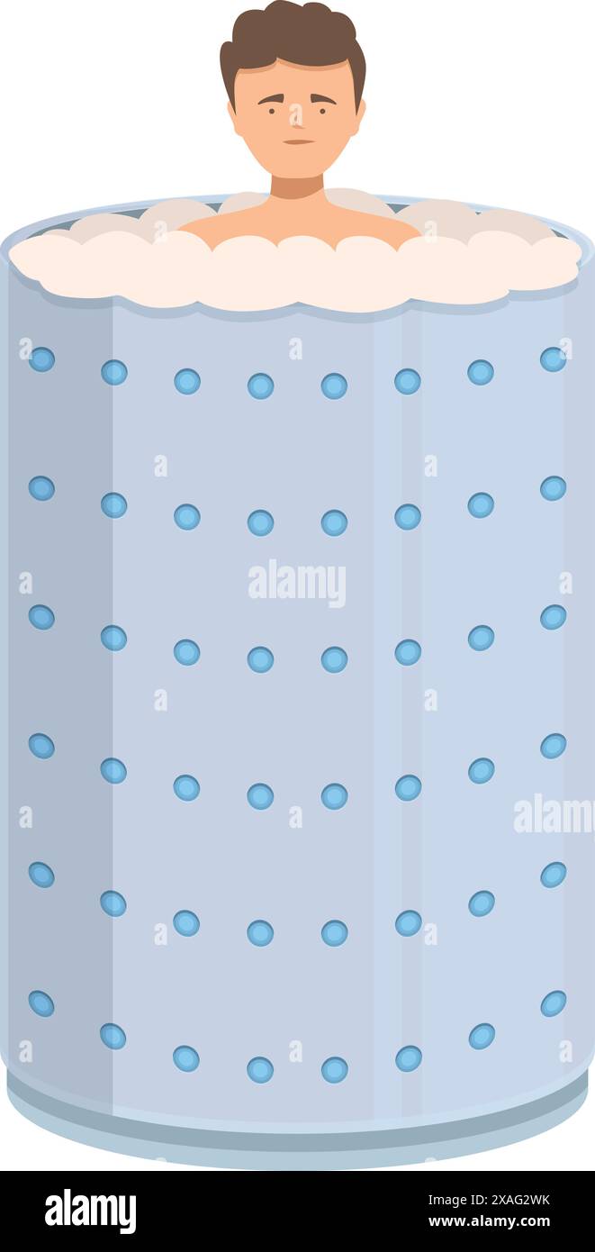 Man enjoying cryotherapy treatment, standing in a cryo sauna with ...