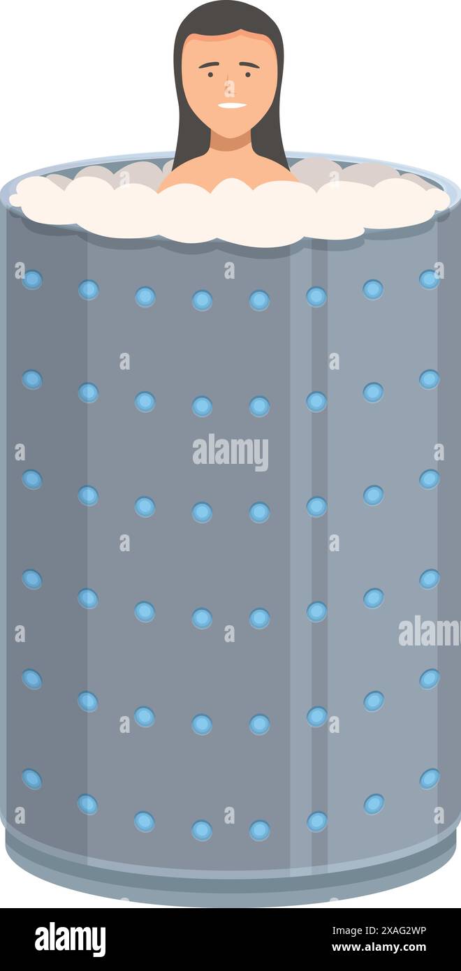 Young woman is taking a cryotherapy session, standing in a cryotherapy ...