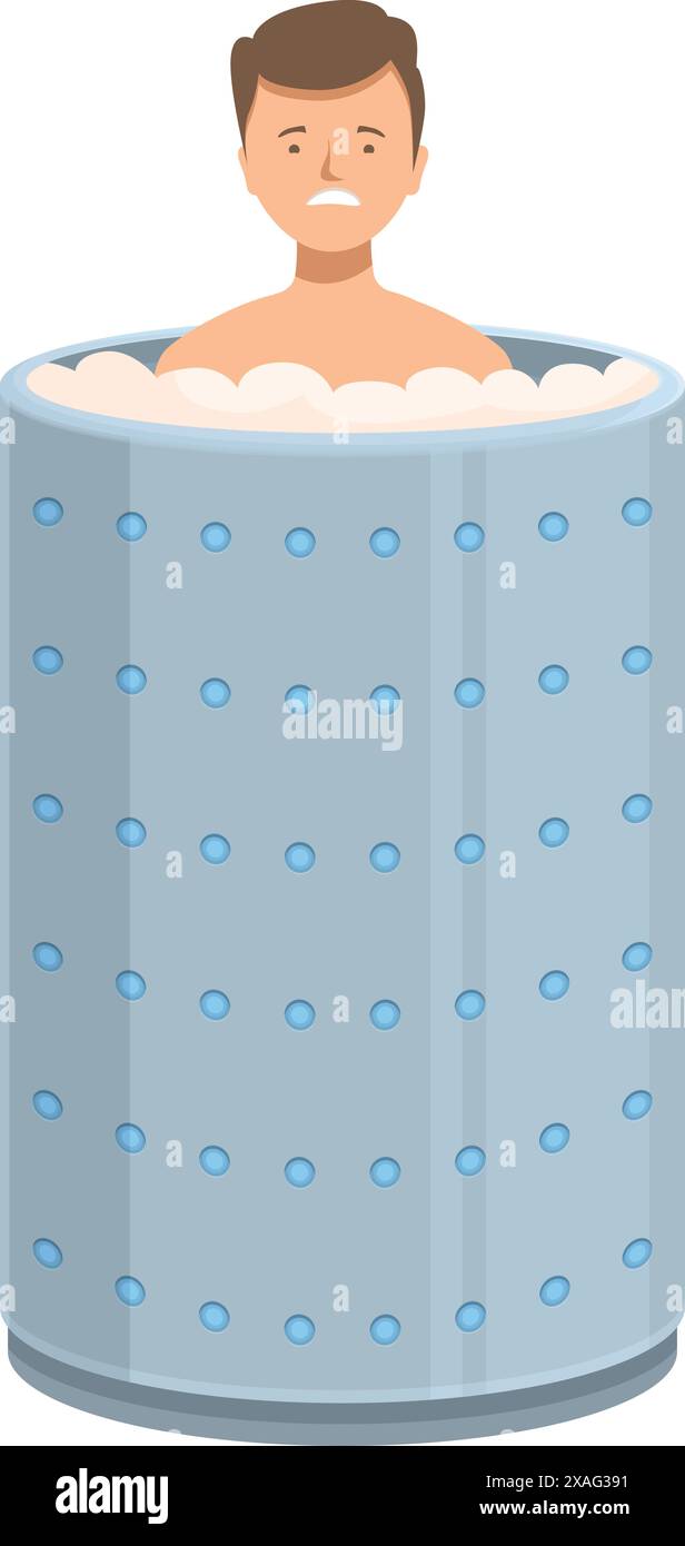 Young man is feeling uncomfortable while undergoing a cryotherapy ...