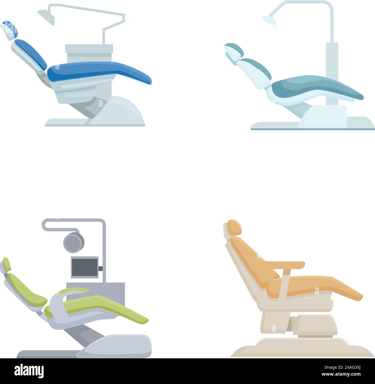Collection of four contemporary dental chair designs in a clean vector ...