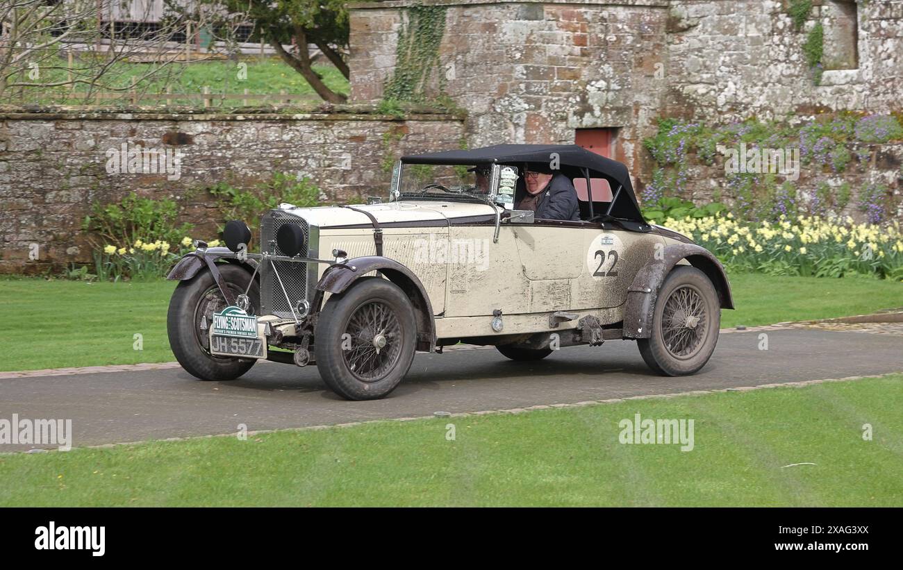 A 1933 Talbot AV105 arrives at Rose Castle in Dalston, Cumbria. The car ...