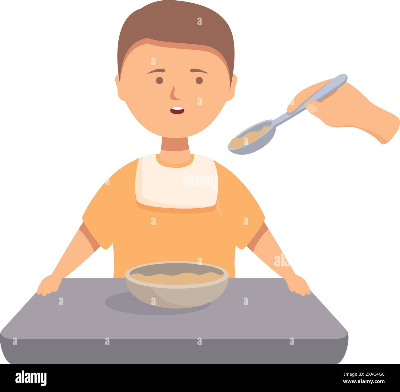 Cute baby boy opening mouth wide while being fed by parent Stock Vector ...