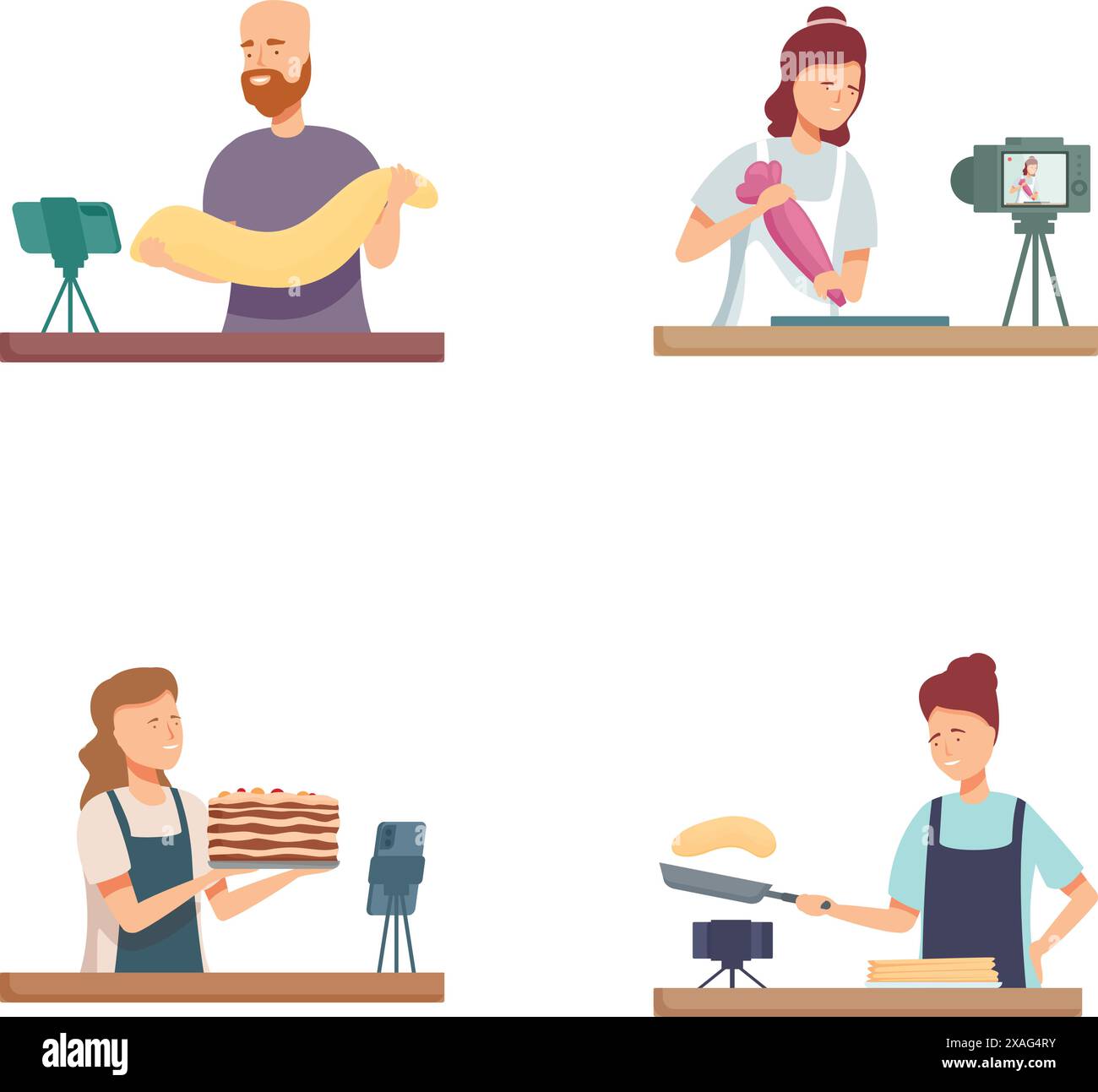 Collection of illustrations showcasing chefs and bakers preparing ...