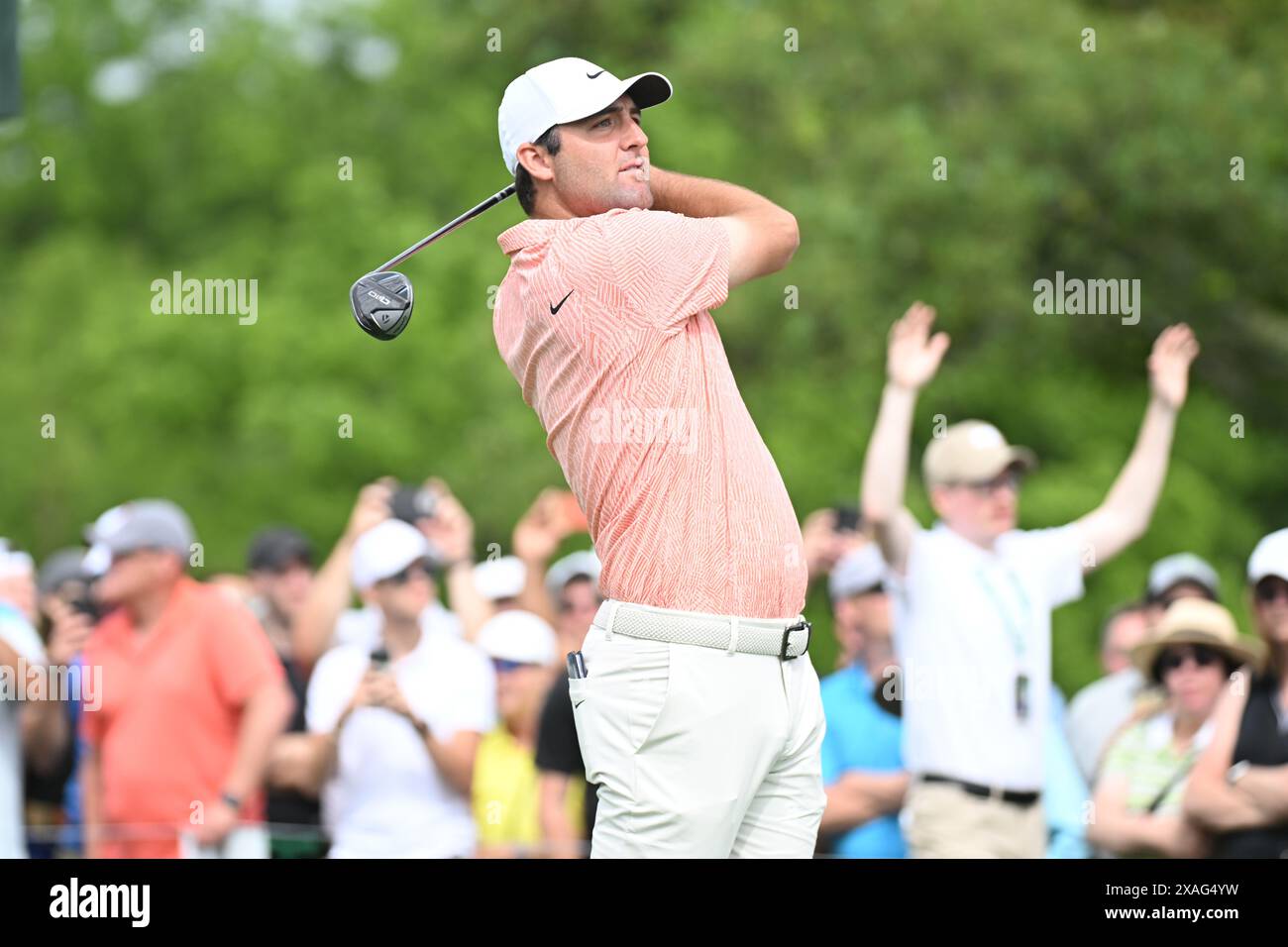 Dublin, Ohio, USA. 6th June, 2024. Scottie Scheffler (USA) tees off on ...