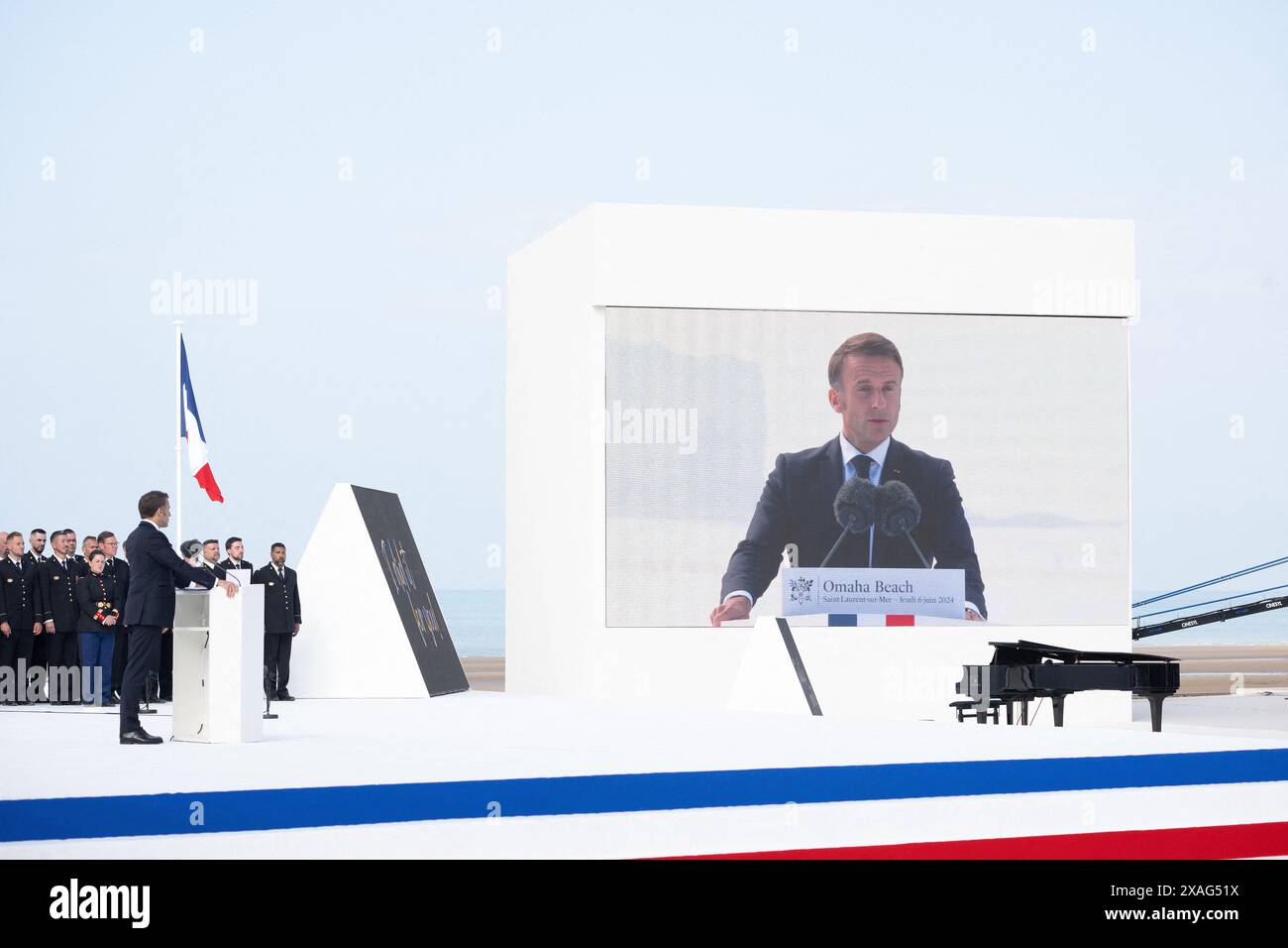 Omaha Beach, France. 30th May, 2024. French President Emmanuel Macron ...