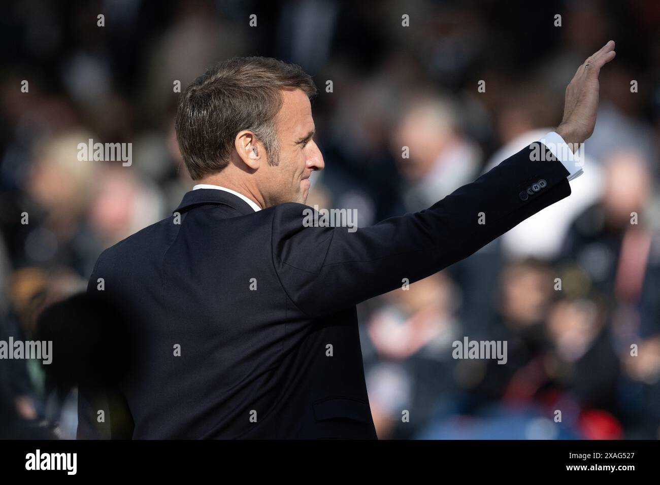Omaha Beach, France. 30th May, 2024. French President Emmanuel Macron ...