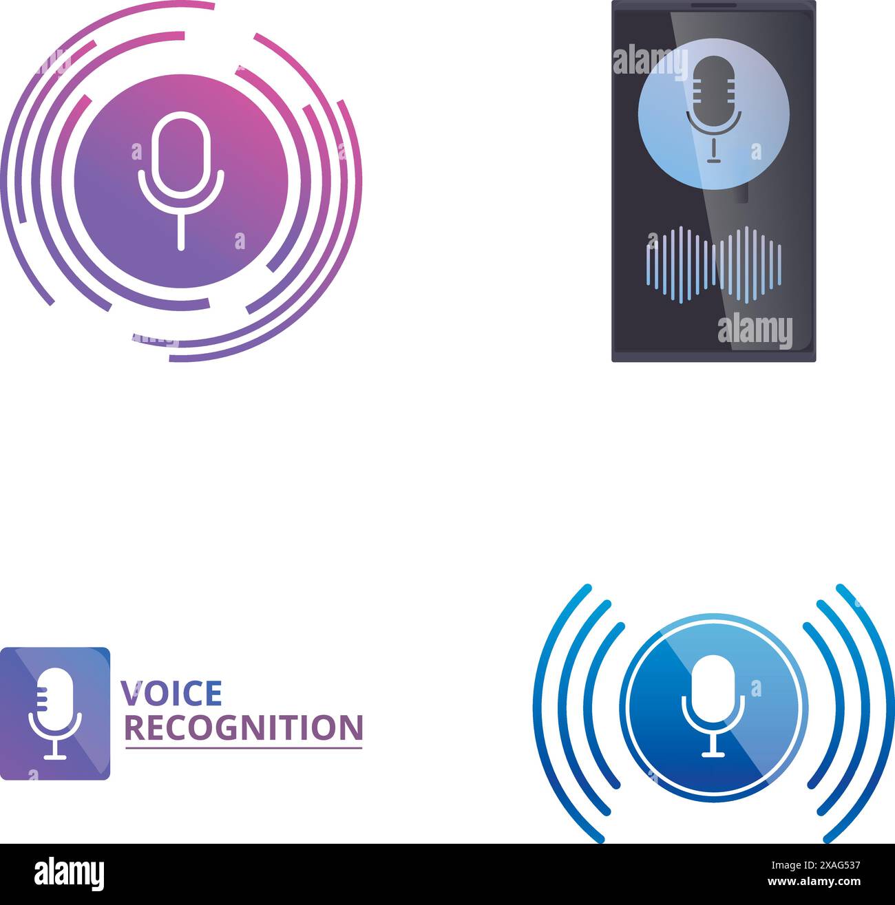 Collection of icons representing voice recognition and audio technology ...