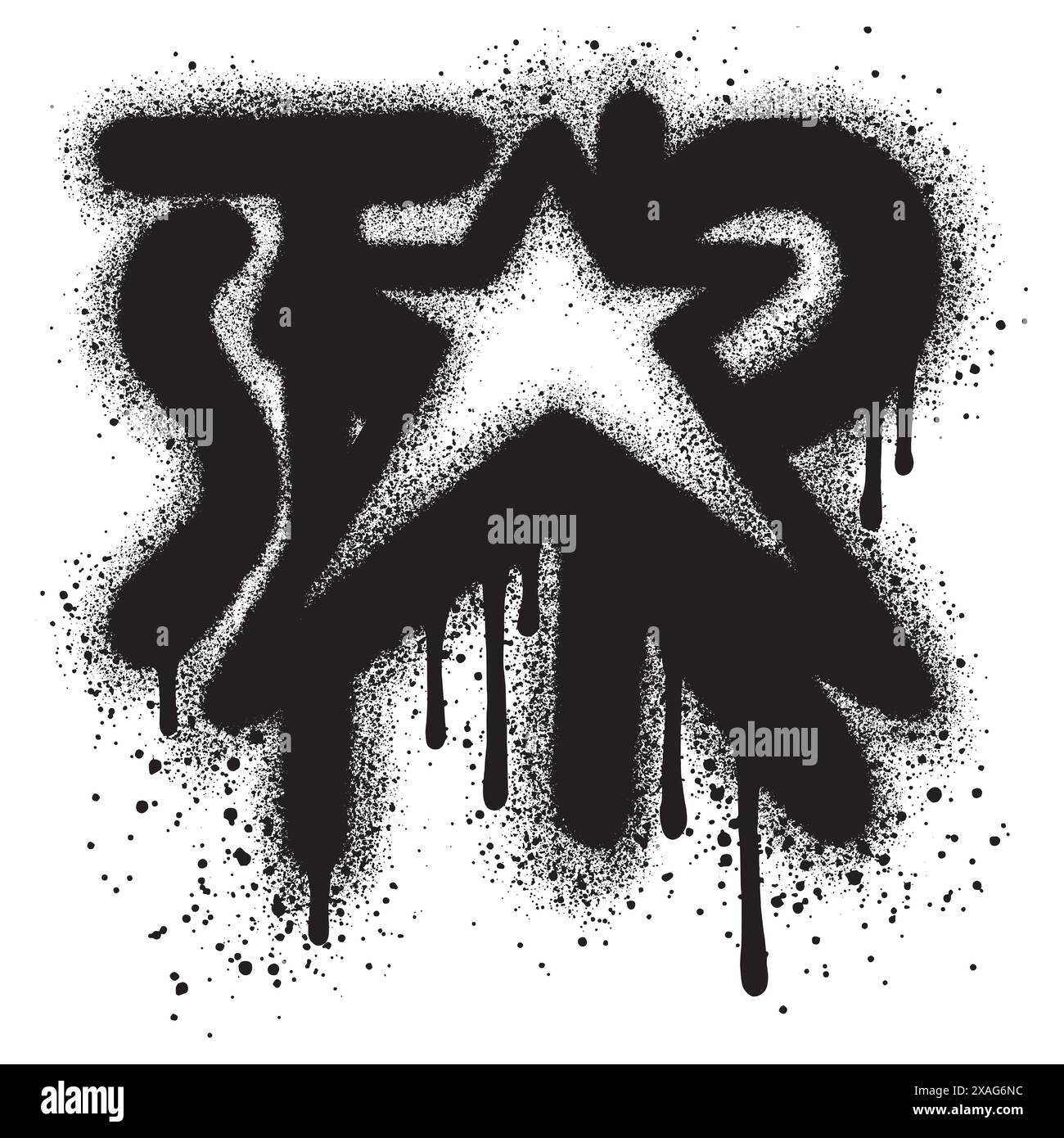 Sprayed star font graffiti with over spray in black over white.Vector ...