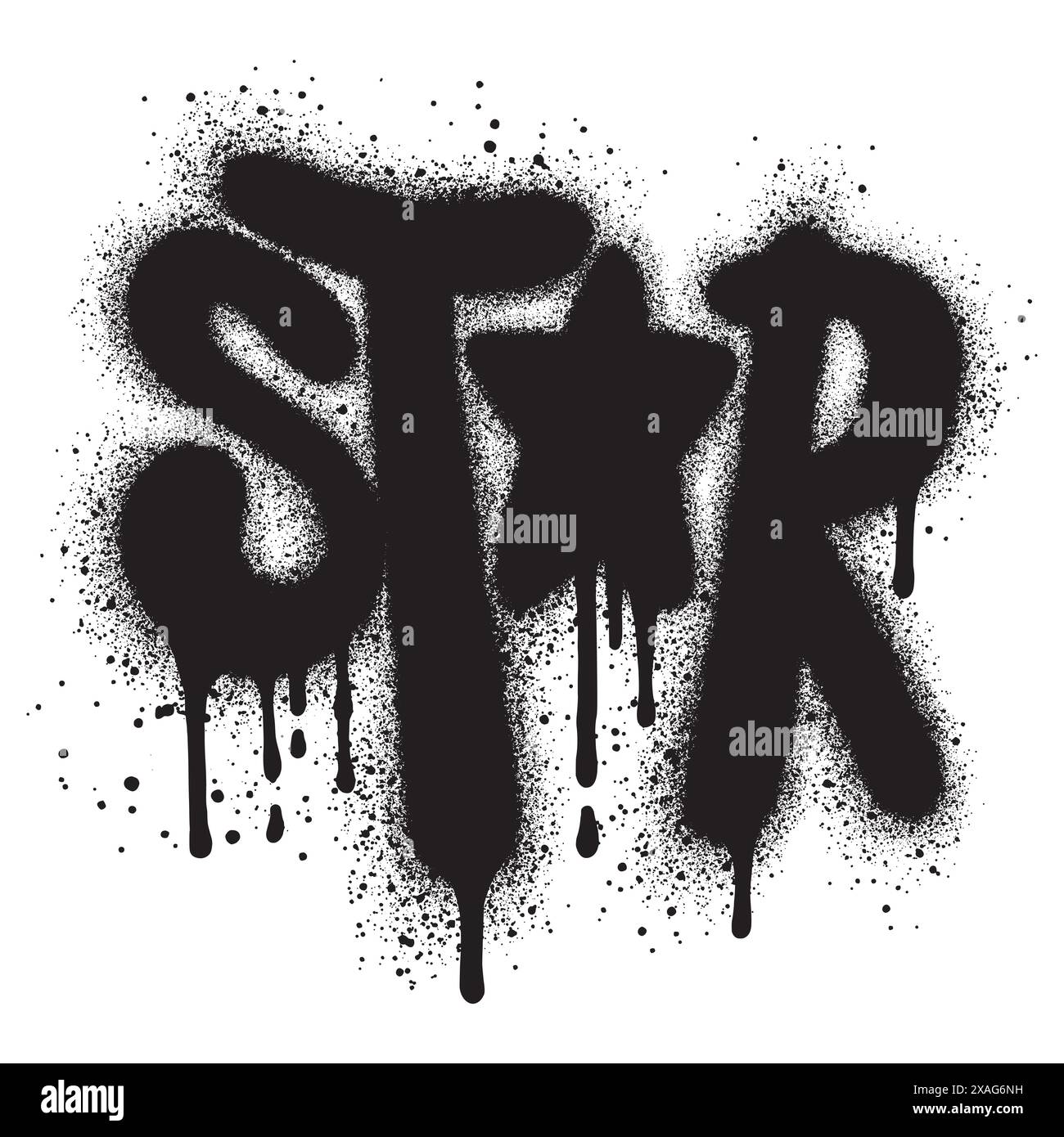 Sprayed star font graffiti with over spray in black over white.Vector ...