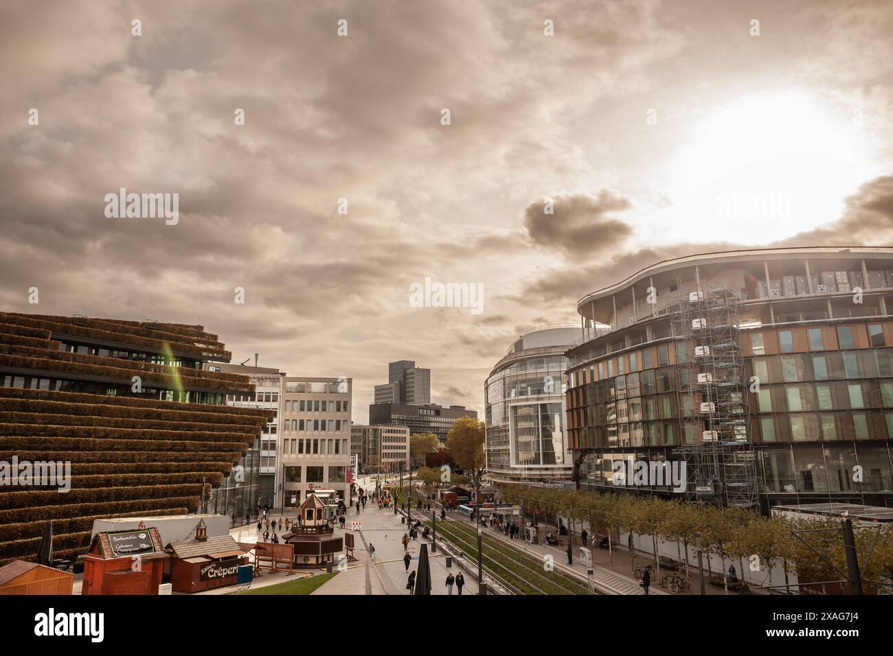 The modern city center of Düsseldorf, Germany, is characterized by its ...