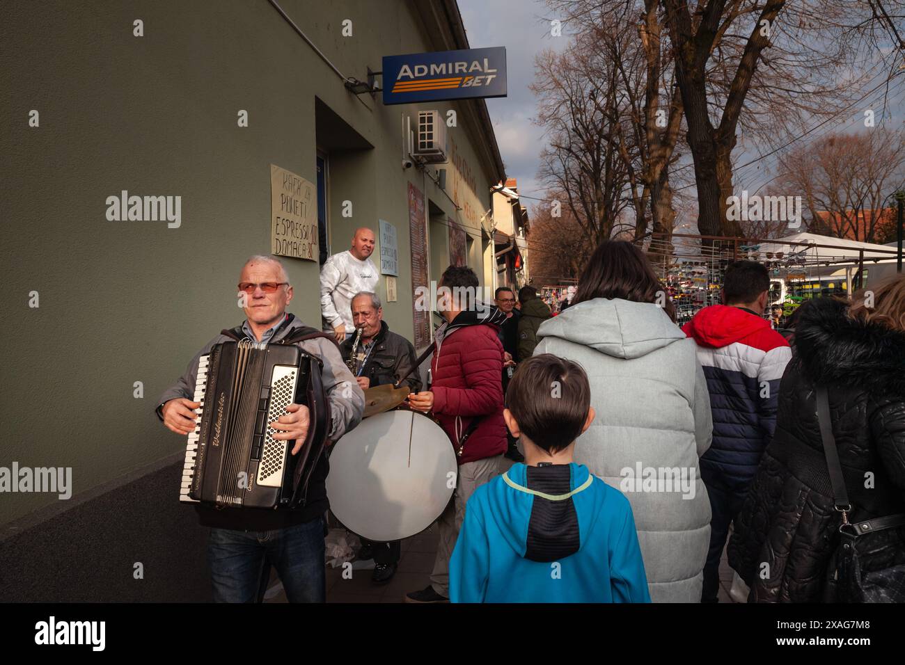 Picture of a typical Balkans band, musicians, playing during an ...