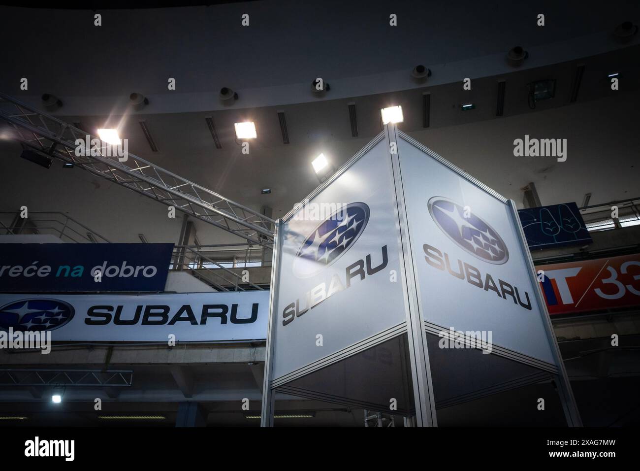 Picture of a sign with the logo of Subaru on their local dealership in ...