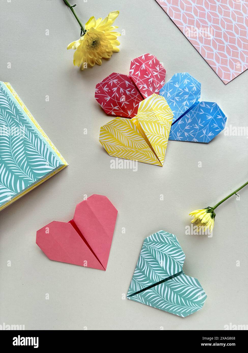 Colorful Origami Paper Hearts in Assorted Patterns and Designs Stock ...