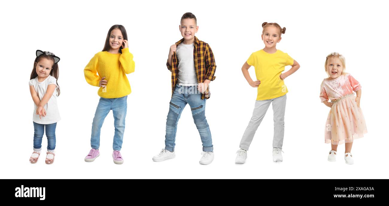 Group of different adorable children on white background Stock Photo ...