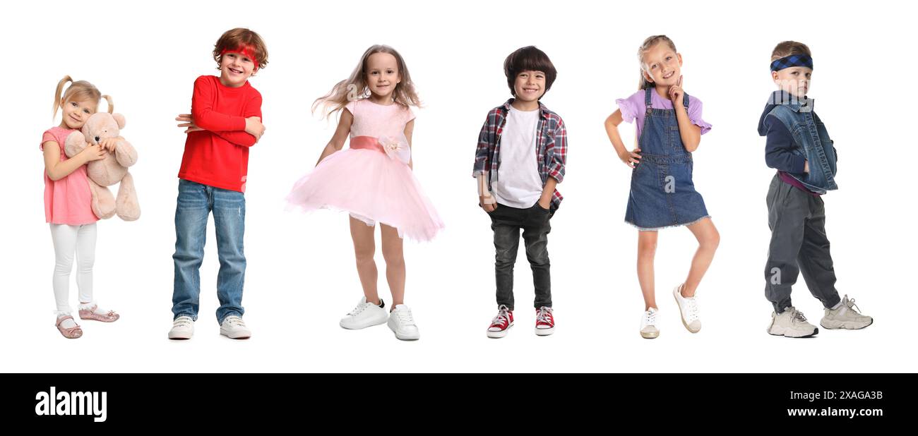 Group of different adorable children on white background Stock Photo ...
