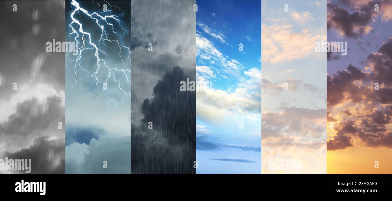 Forecast concept. Collage of photos with different weather conditions ...
