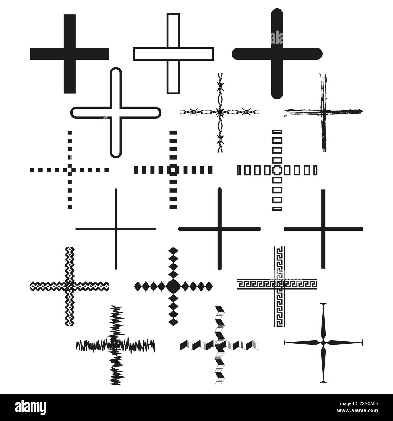 Crosses icons set. Various styles. Geometric patterns. Vector symbols ...