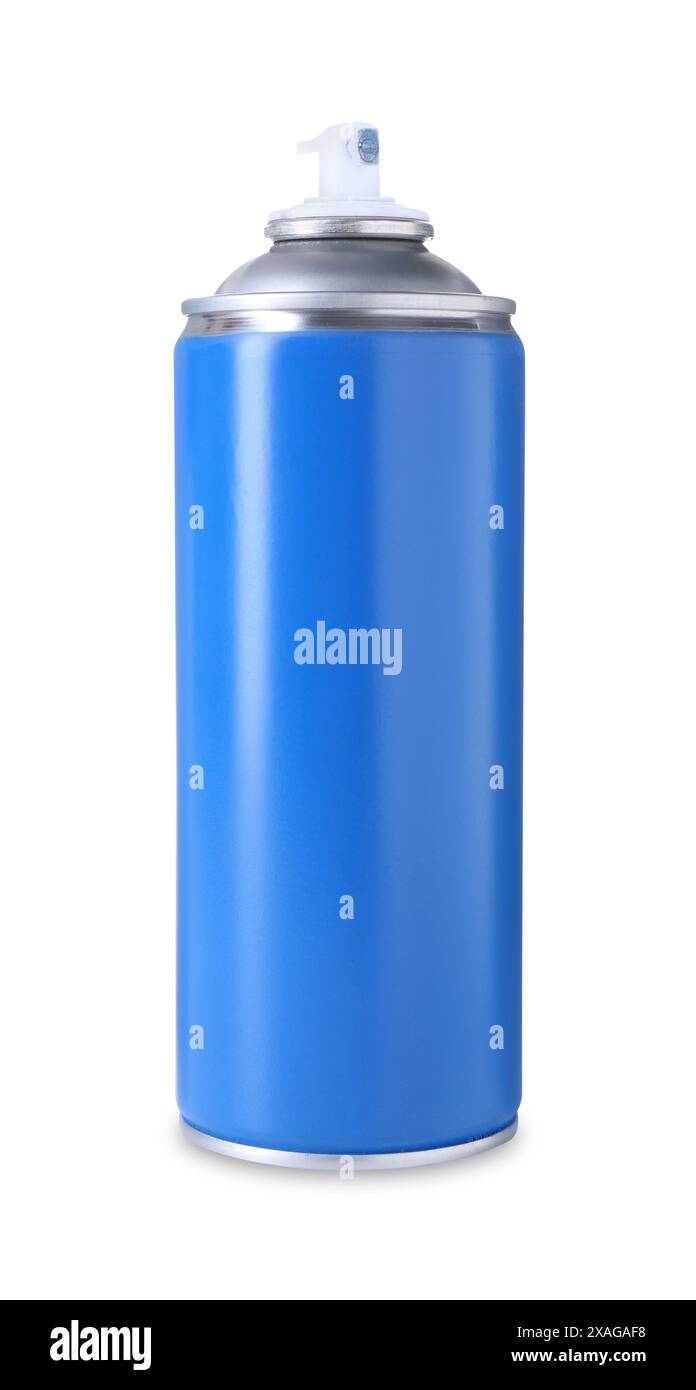 Blue can of spray paint isolated on white Stock Photo - Alamy