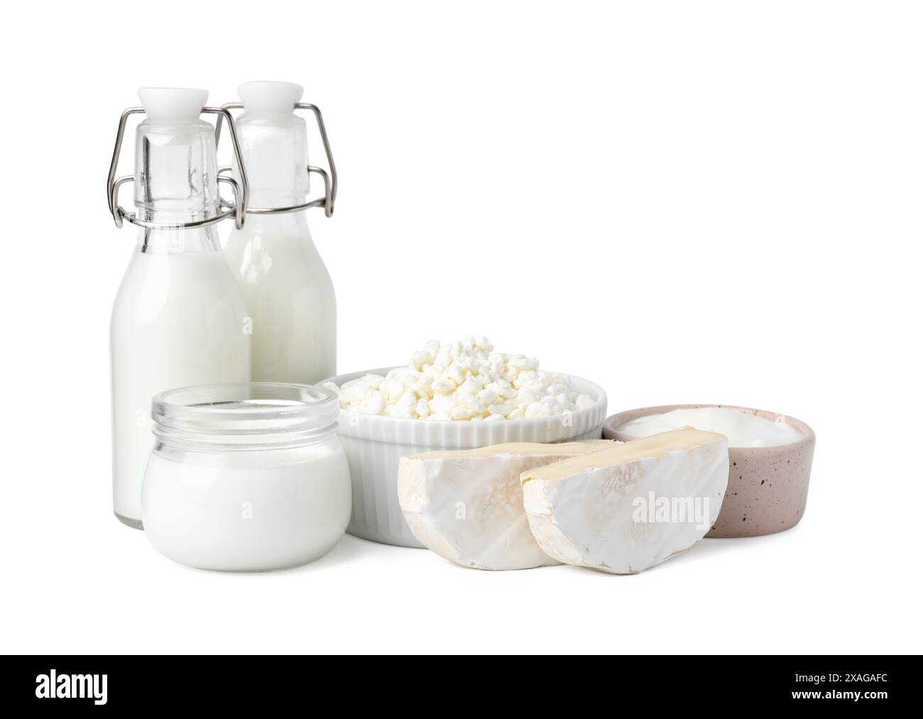 Different fresh dairy products isolated on white Stock Photo - Alamy
