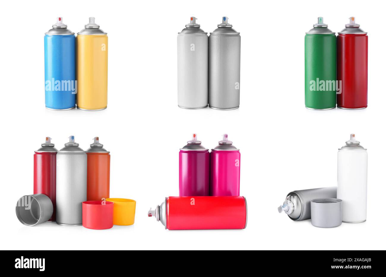 Different spray paint cans isolated on white, set Stock Photo - Alamy