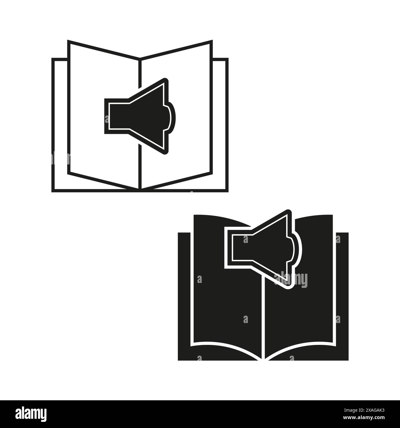 Audio book icons. Black and white. Sound symbol with book. Modern ...