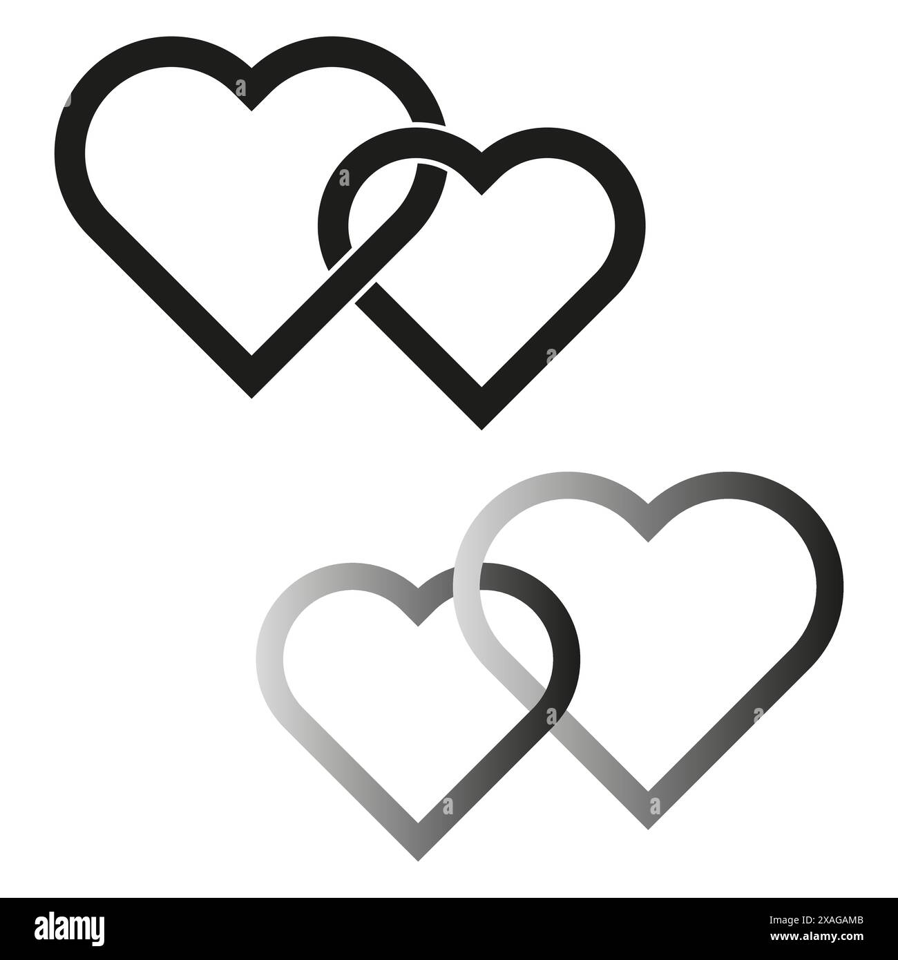 Interlocking hearts icon. Black and gray. Overlapping vector shapes ... Interlocking hearts icon. Black and gray. Overlapping vector shapes ...