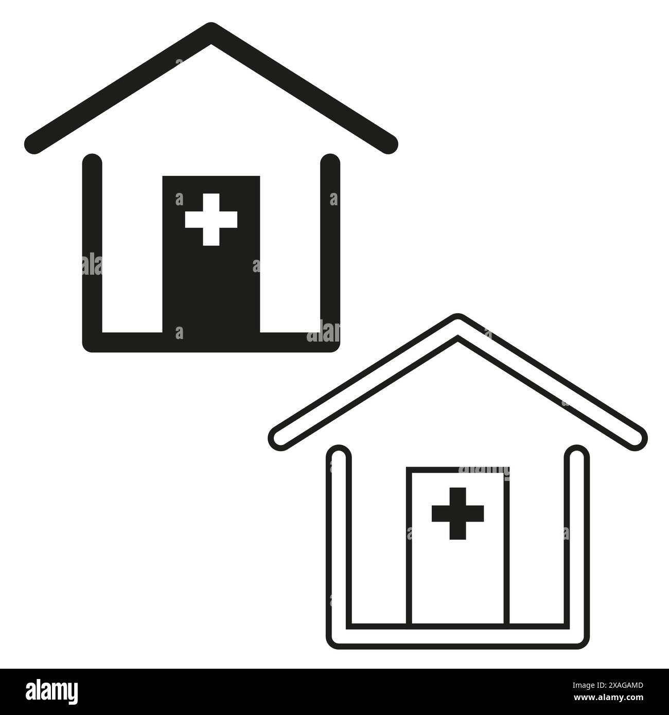 Medical house icons. Black and white. Healthcare building symbols ...