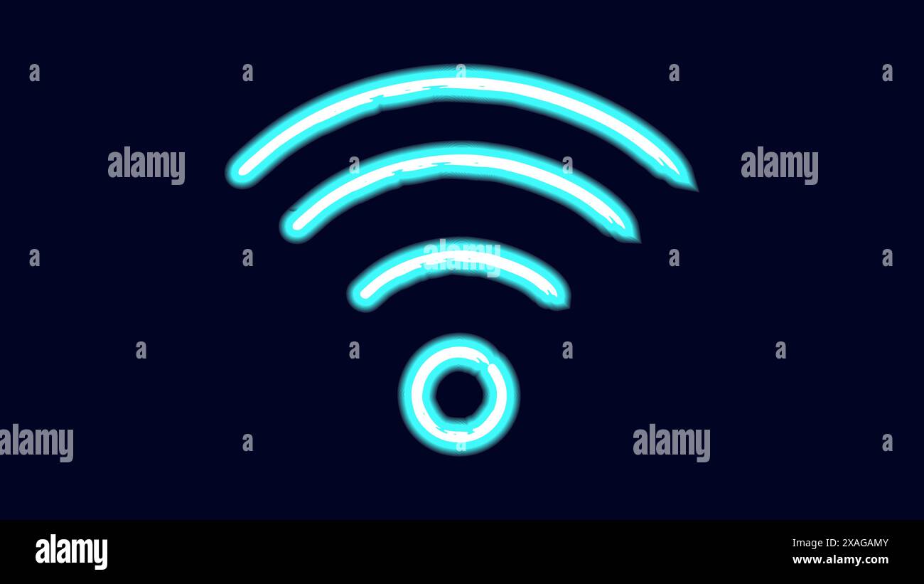 WiFi symbols neon effect dark background. Waves Wi Fi signal icon. Internet connection modern ...